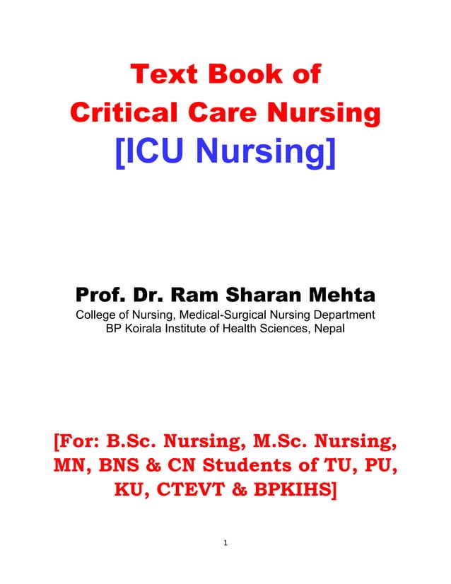 Text Book of Critical Care Nursing ICU NURSING | PDF | Lung and ...