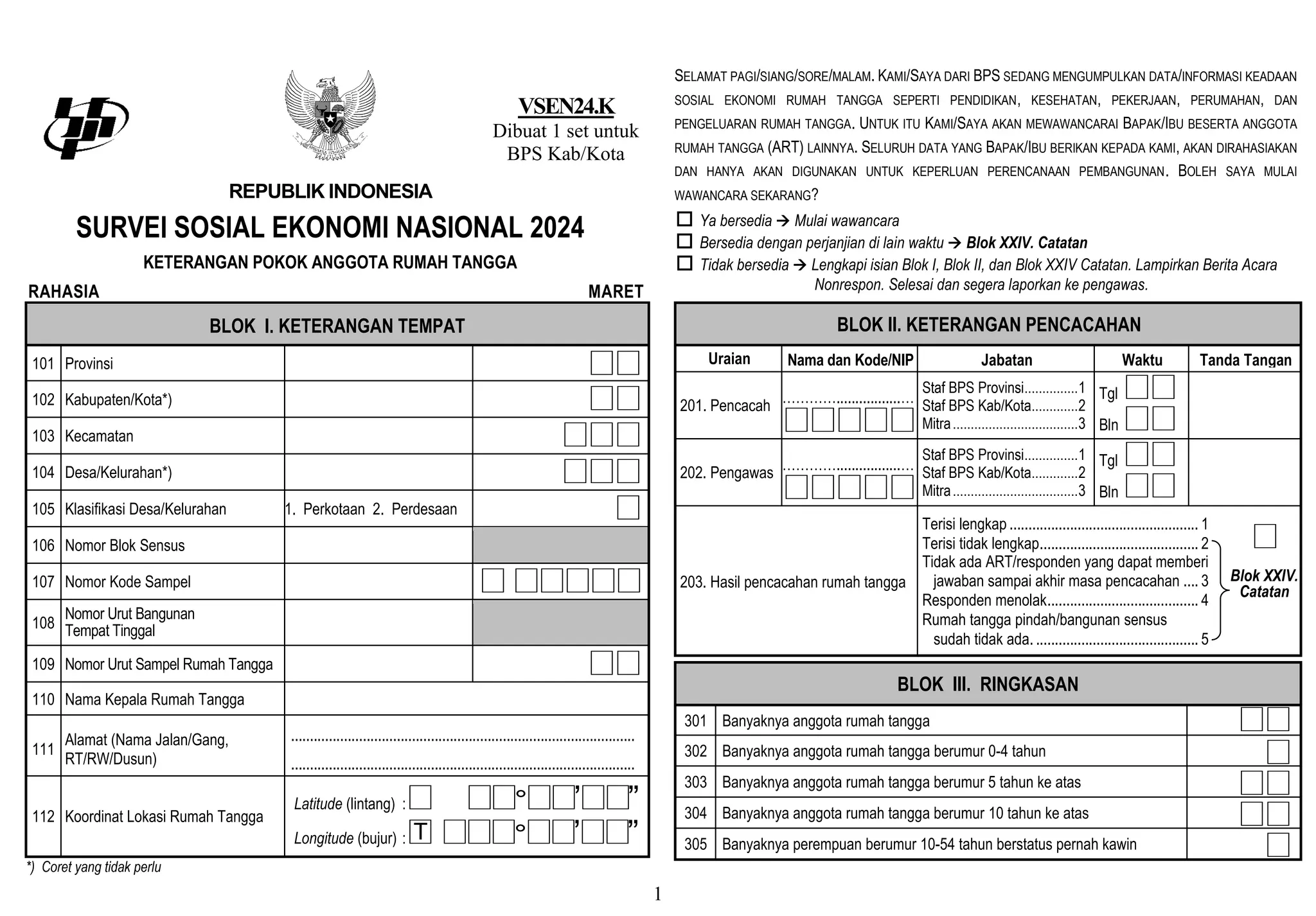 data tabel data tabel susenas maret 2024 | PDF