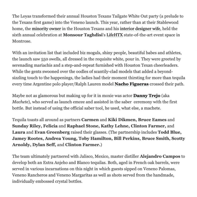 Javier Loya’s Houston Texans Tailgate White Out turned Veneno Tequila ...