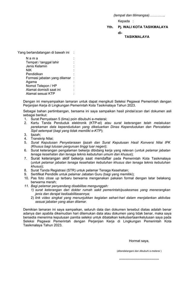 Yang bertanda tangan dibawah ini format surat - lamaran p3k | PDF