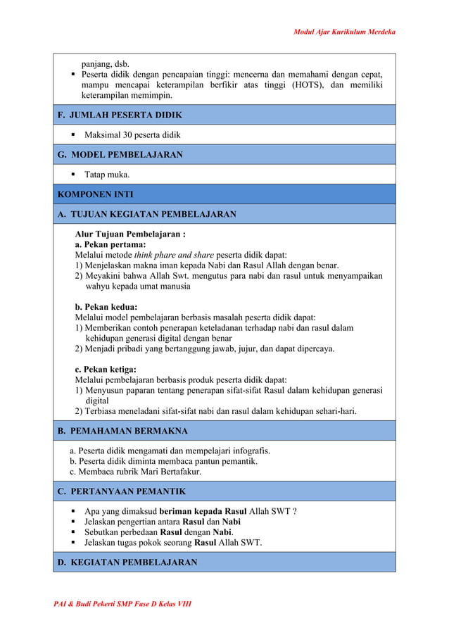 Modul Ajar BAB 7 Agama Kelas VIII SMP/MTSN | DOCX