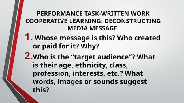 4.MIL Media Literacy (Part 3)- Performance Tasks -Deconstructing Media ...