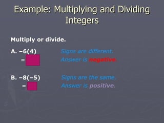 4.2 multiply , divide integers presentation | PPT