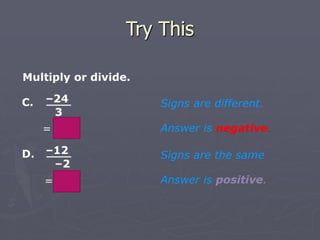 4.2 multiply , divide integers presentation | PPT