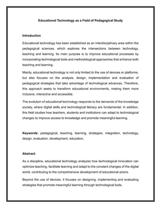Educational Technology as a Field of Pedagogical Study | PDF