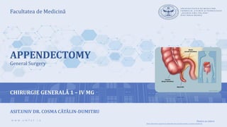 APPENDECTOMY - General Surgery Medicine Course | PDF