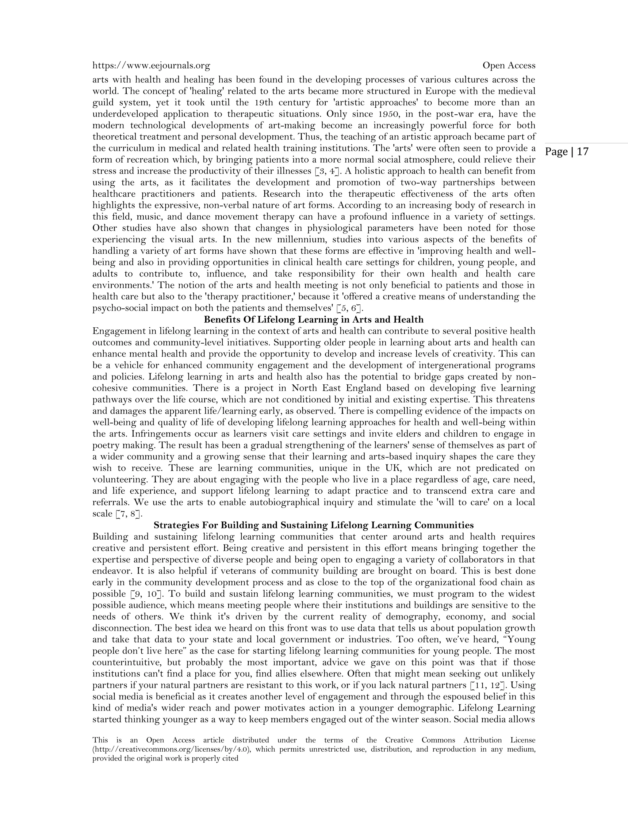 Creating Lifelong Learning Communities around Arts and Health (www.kiu ...