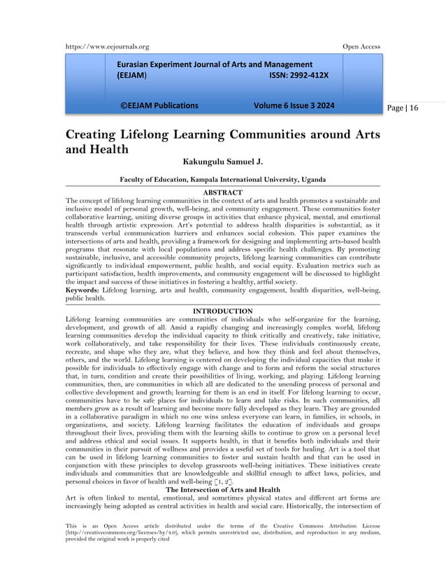 Creating Lifelong Learning Communities around Arts and Health (www.kiu ...