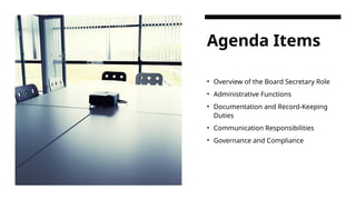 Responsibilities of a Board Secretary (Overview) | PPTX