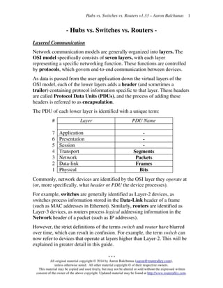 4. Hubs vs. Switches vs. Router_Networks v1.11 – Aaron Balchunas | PDF