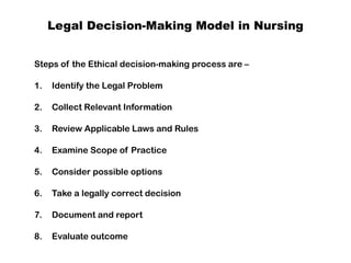 Ethical - Legal decision making and Safe Nursing Practices | PPTX