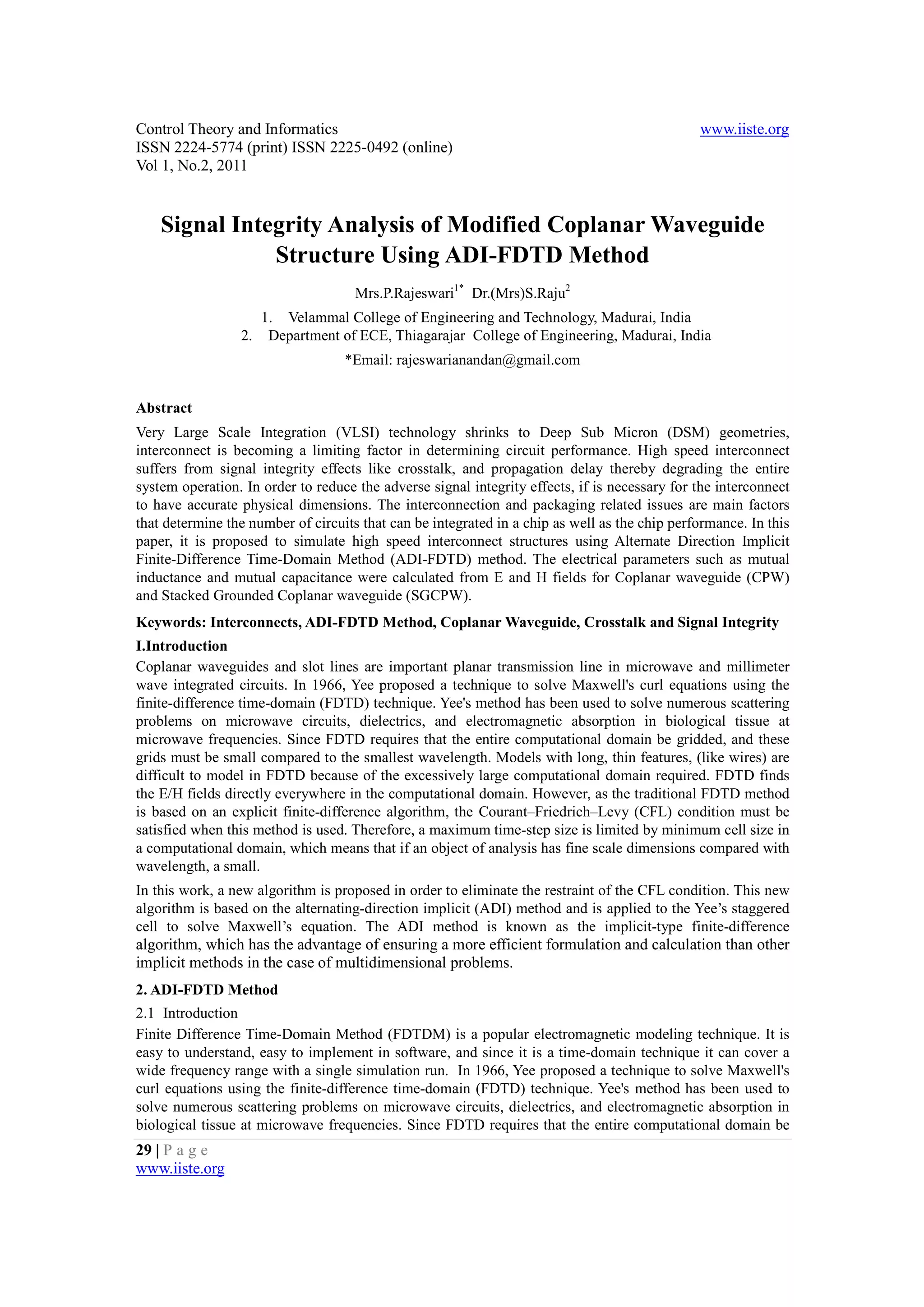 4 [29 34]signal Integrity Analysis Of Modified Coplanar Waveguide Structure Using Adi Fdtd