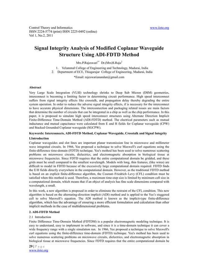 4.[29 34]signal integrity analysis of modified coplanar waveguide structure using adi-fdtd ...