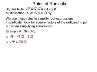 Simplifying Radicals Rules