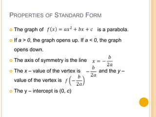 4.2 standard form of a quadratic function (Part 1) | PPTX