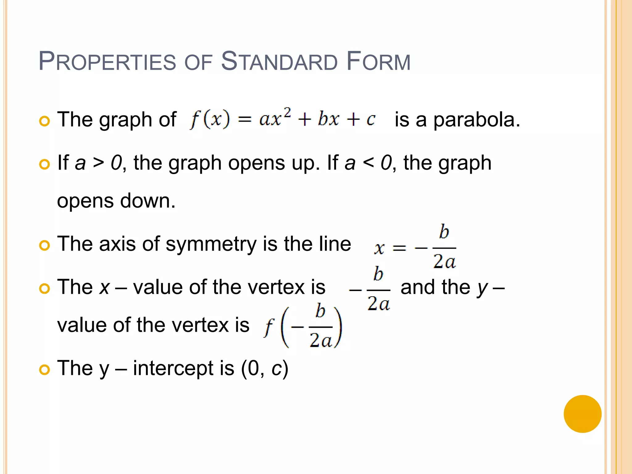 4.2 standard form of a quadratic function | PPTX