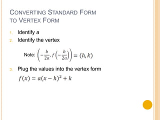 4.2 standard form of a quadratic function 2 | PPTX