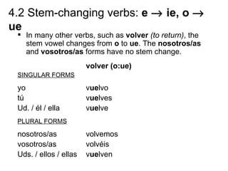 4.2 Stem changing verbs e to ie, o to ue | PPT