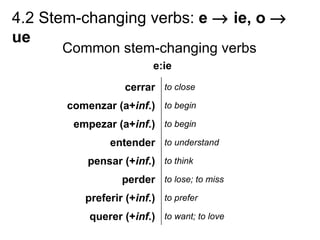 4.2 Stem changing verbs e to ie, o to ue