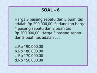 latihan soal sistem persamaan linear 2 variabel | PPT