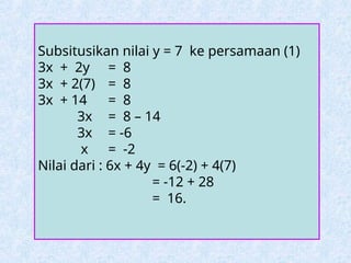 latihan soal sistem persamaan linear 2 variabel | PPT