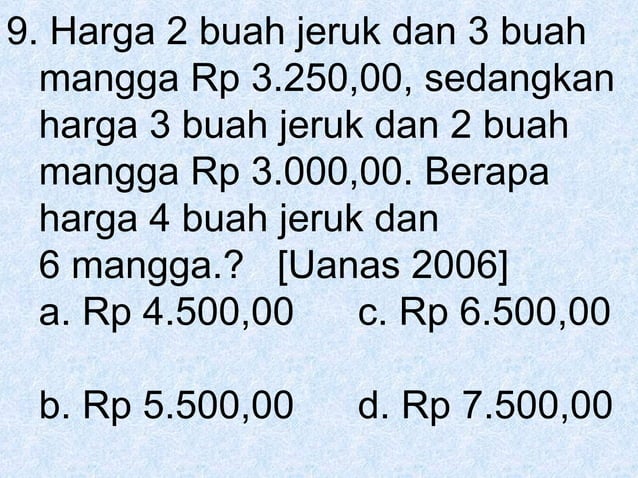 latihan soal sistem persamaan linear 2 variabel | PPT