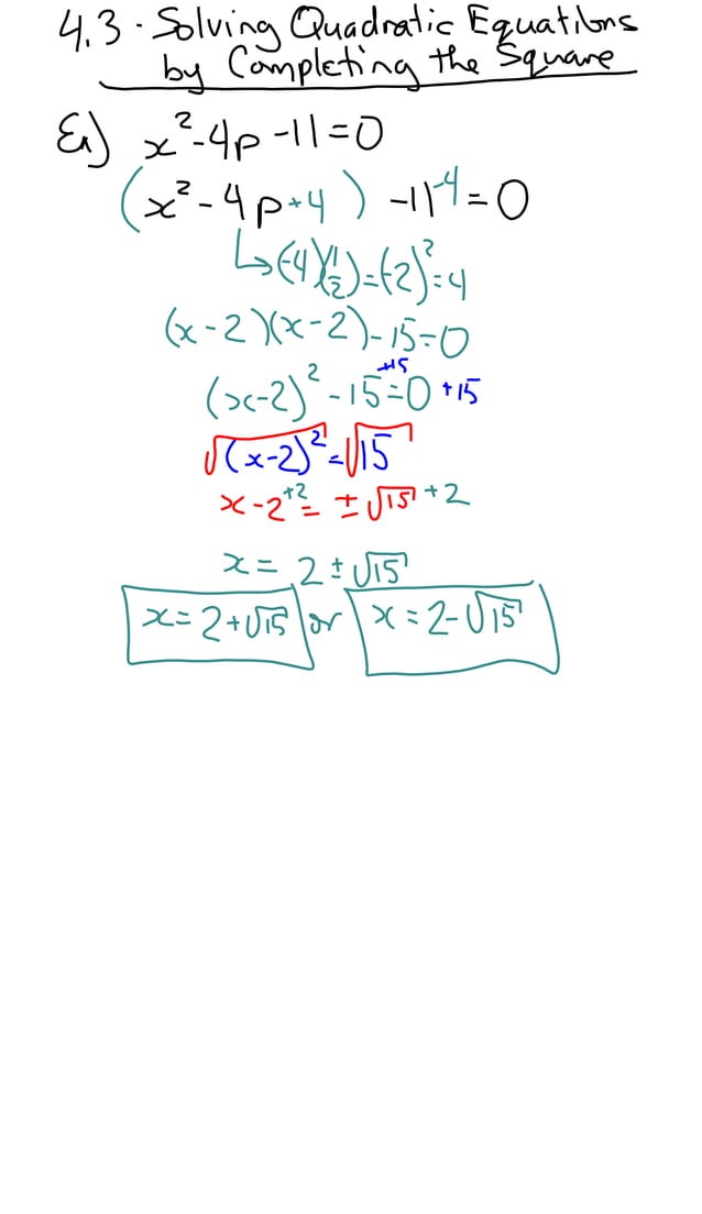 4.3 solving equations using completeing the square | PPTX