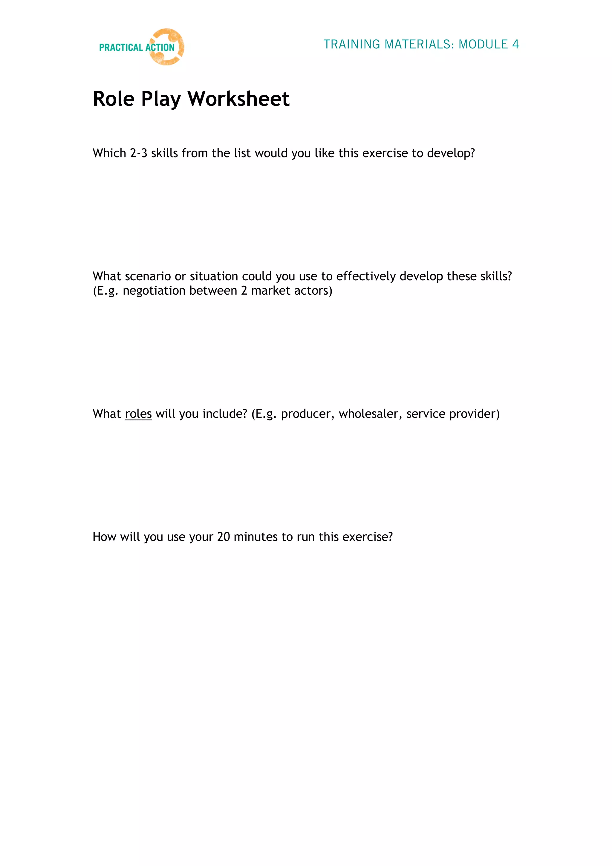 Step 4 Training Materials - Role Play Worksheet | PDF
