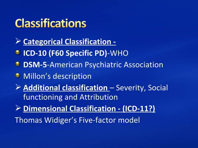 personality disorders classification | PPT | Mental Health | Diseases ...