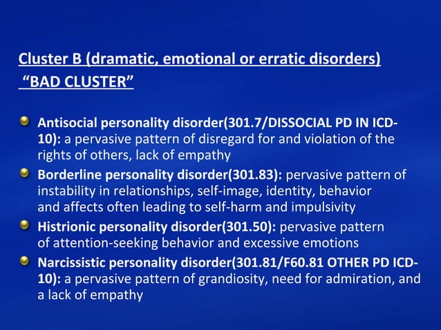 personality disorders classification | PPT | Mental Health | Diseases ...