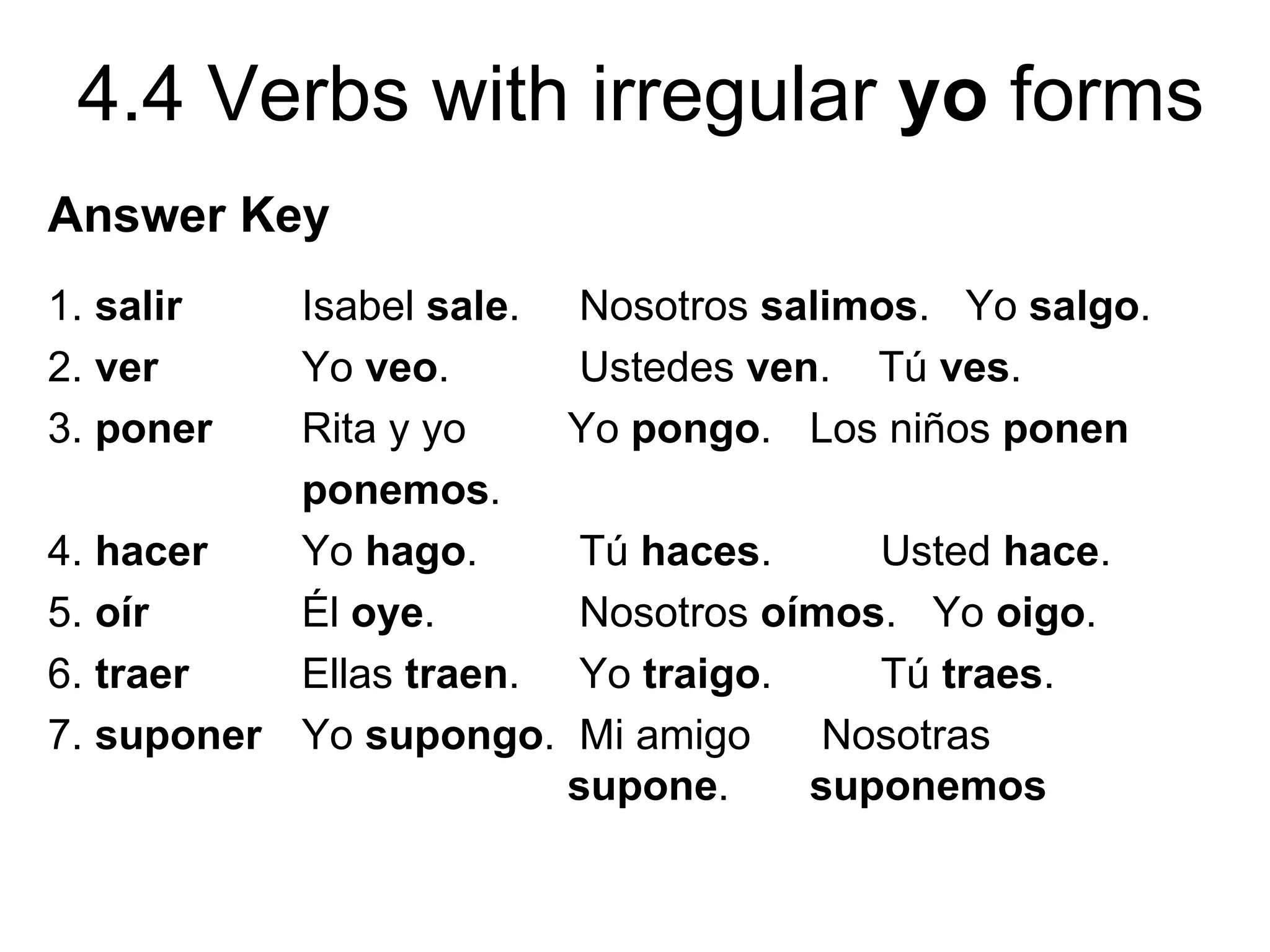 4.4 Verbs with irregular yo forms | PPT