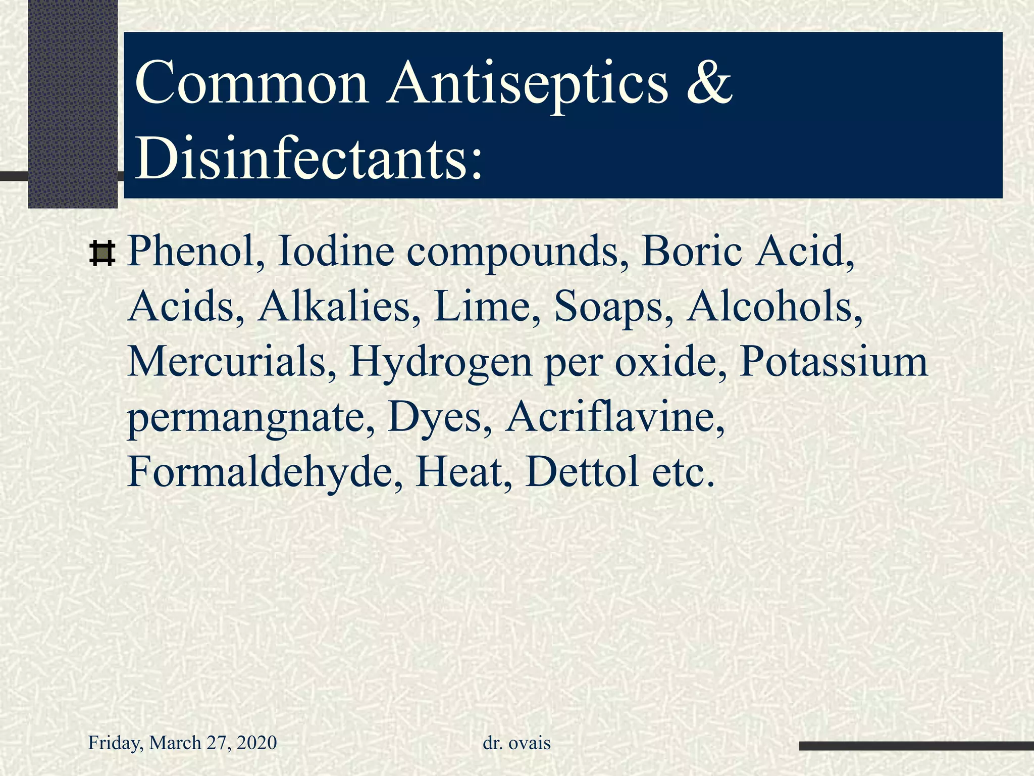 antiseptics and disinfectants classification , mechanism of action | PPT