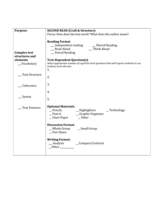 4 5 closereadingtemplate | DOC | Educational Assessment | Education