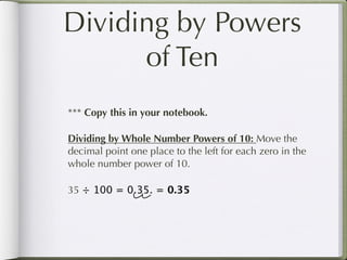 4.5 multiplying and dividng by powers of 10 | KEY
