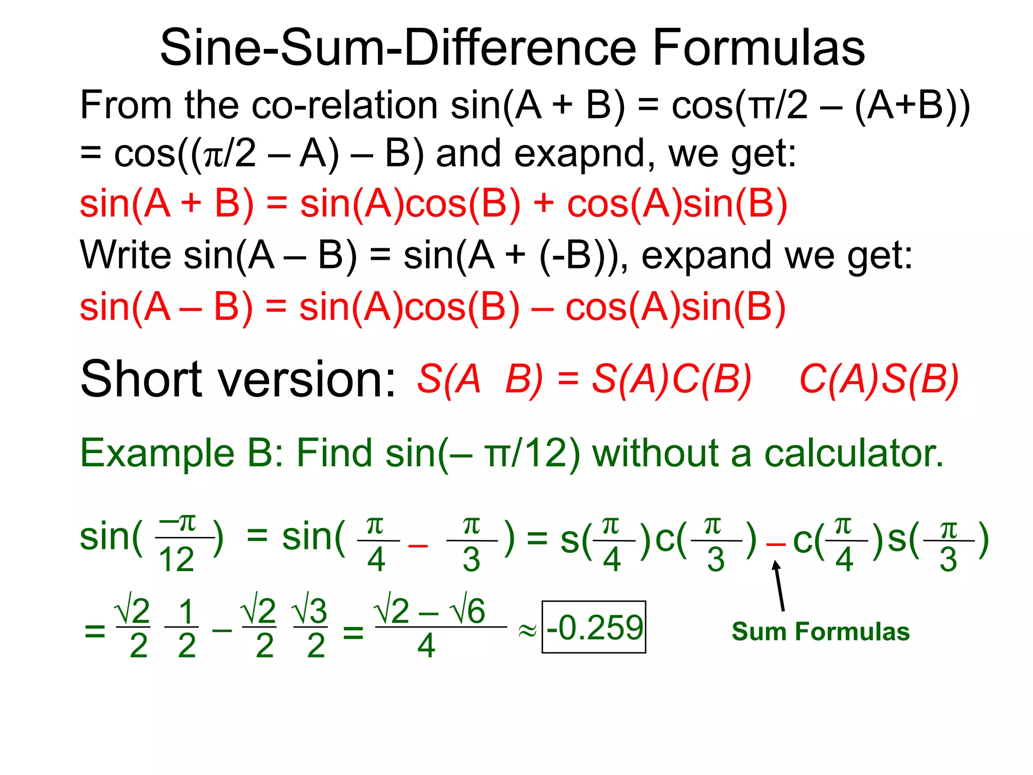 t4 sum and double half-angle formulas | PPTX