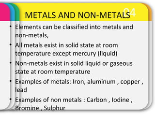 4.6 properties of metal and non metals | PPT | Chemistry | Science