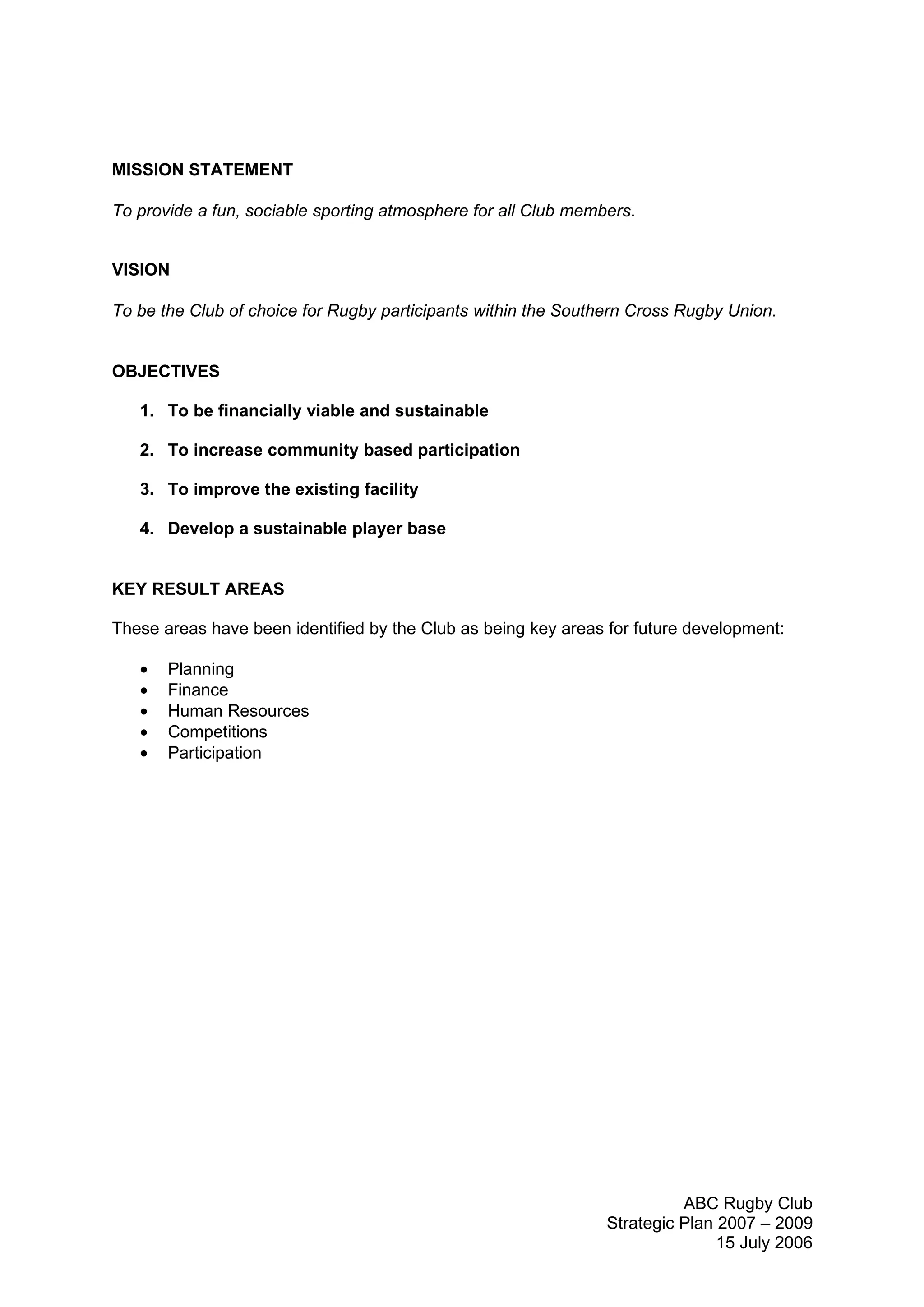 4. Abc Rugby Union Club Strategic Plan Template | DOC