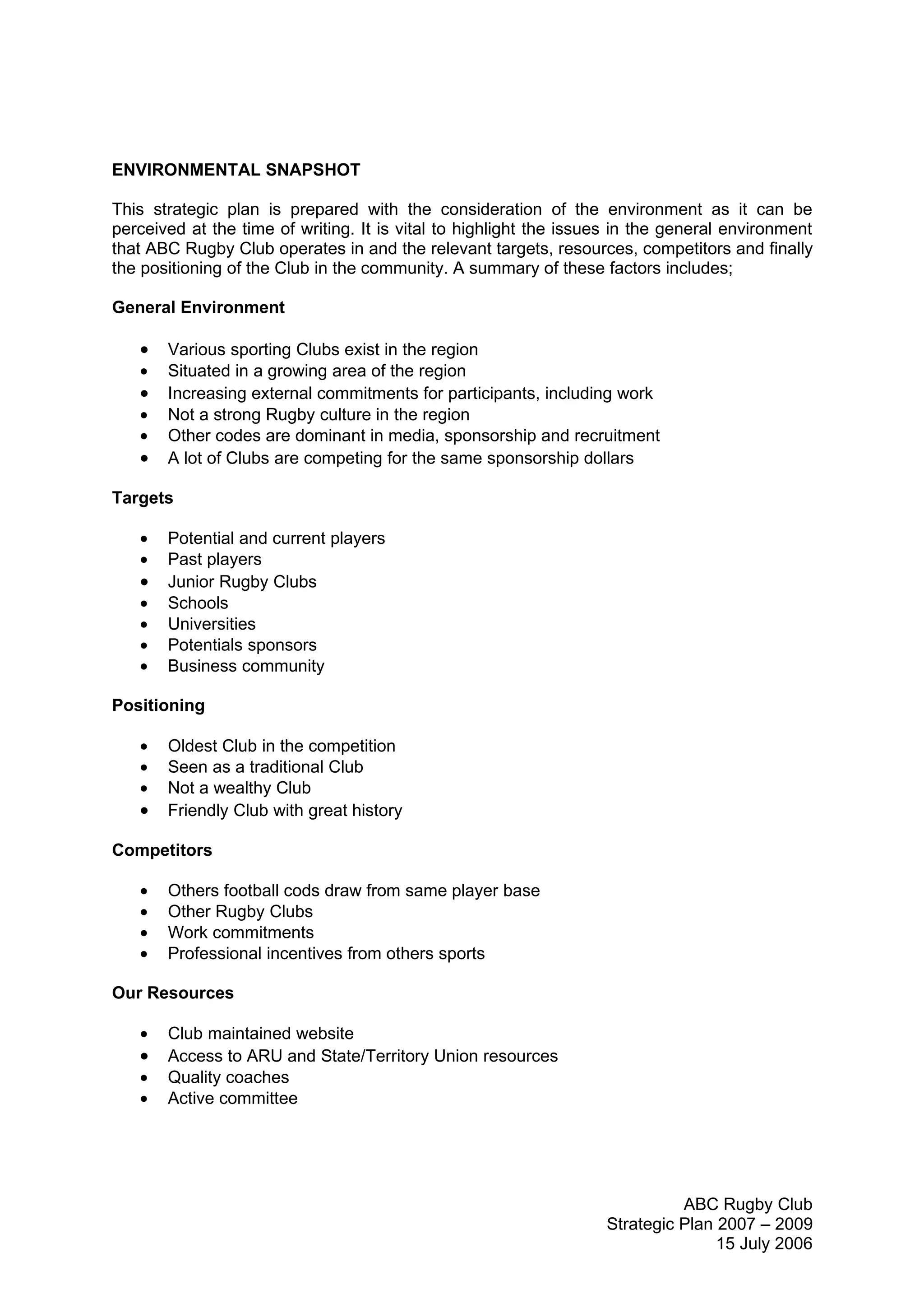 4. Abc Rugby Union Club Strategic Plan Template | DOC