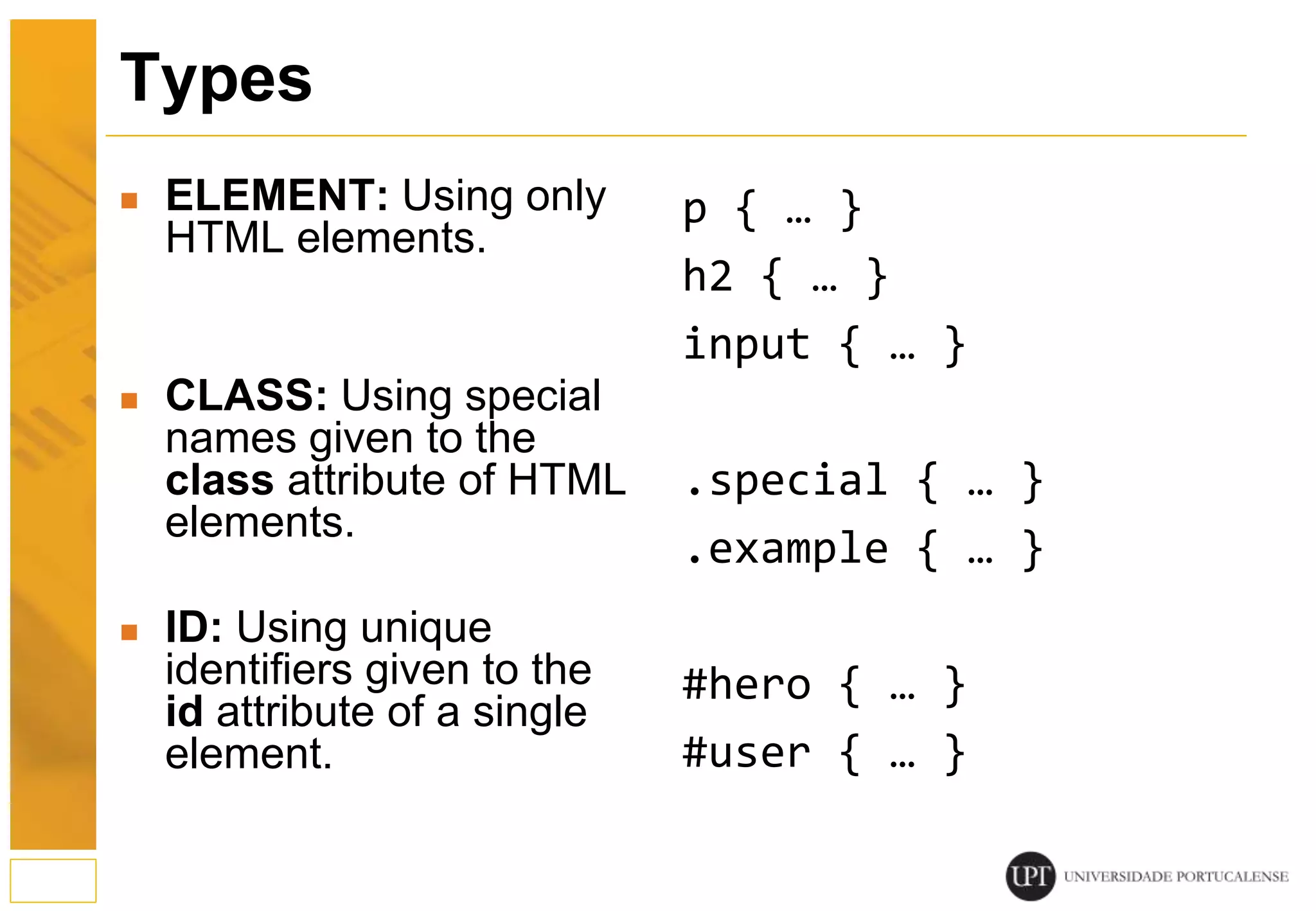 CSS Fundamentals: selectors and Properties | PPTX | Web Design and HTML | Internet