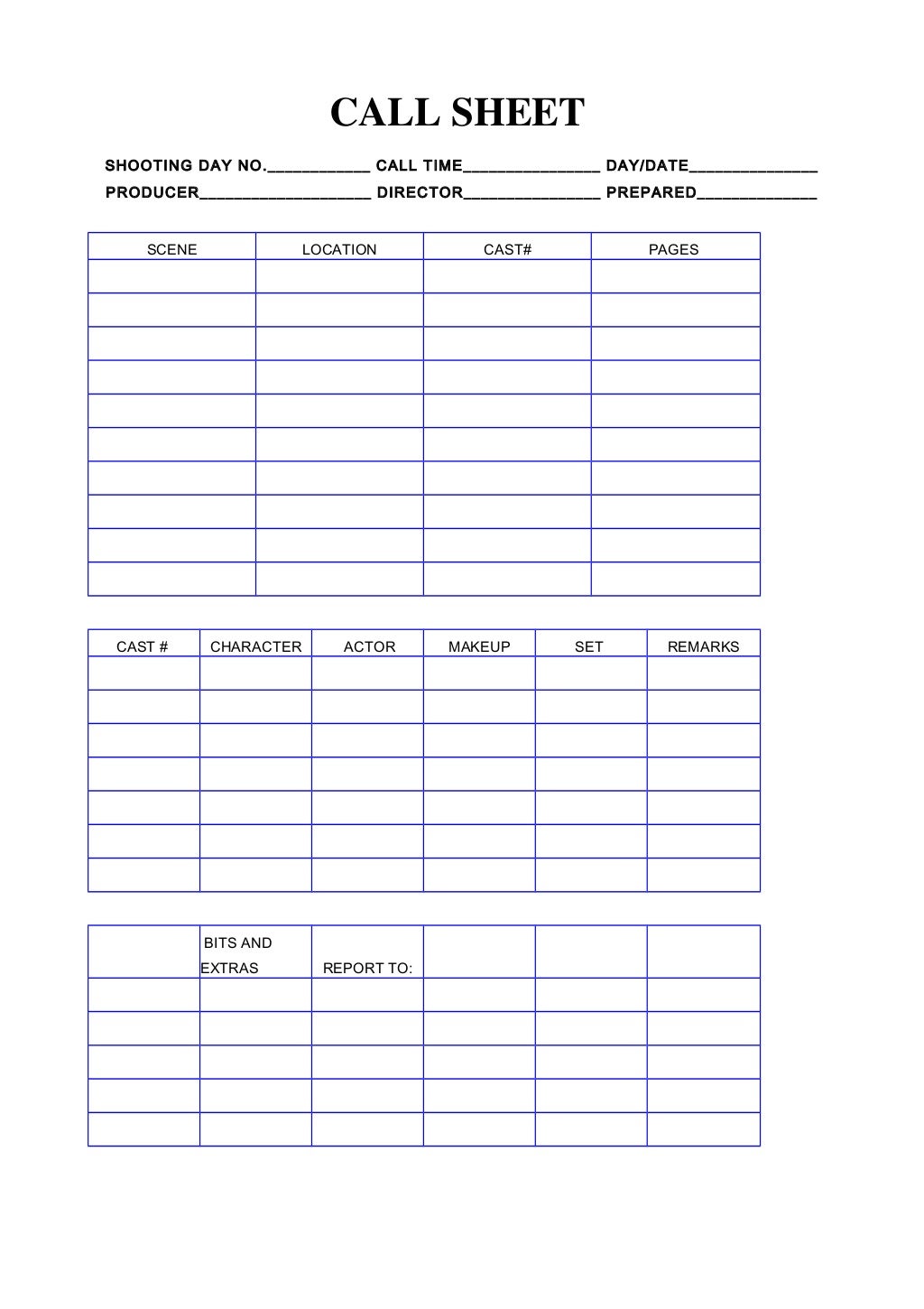 Call Sheet