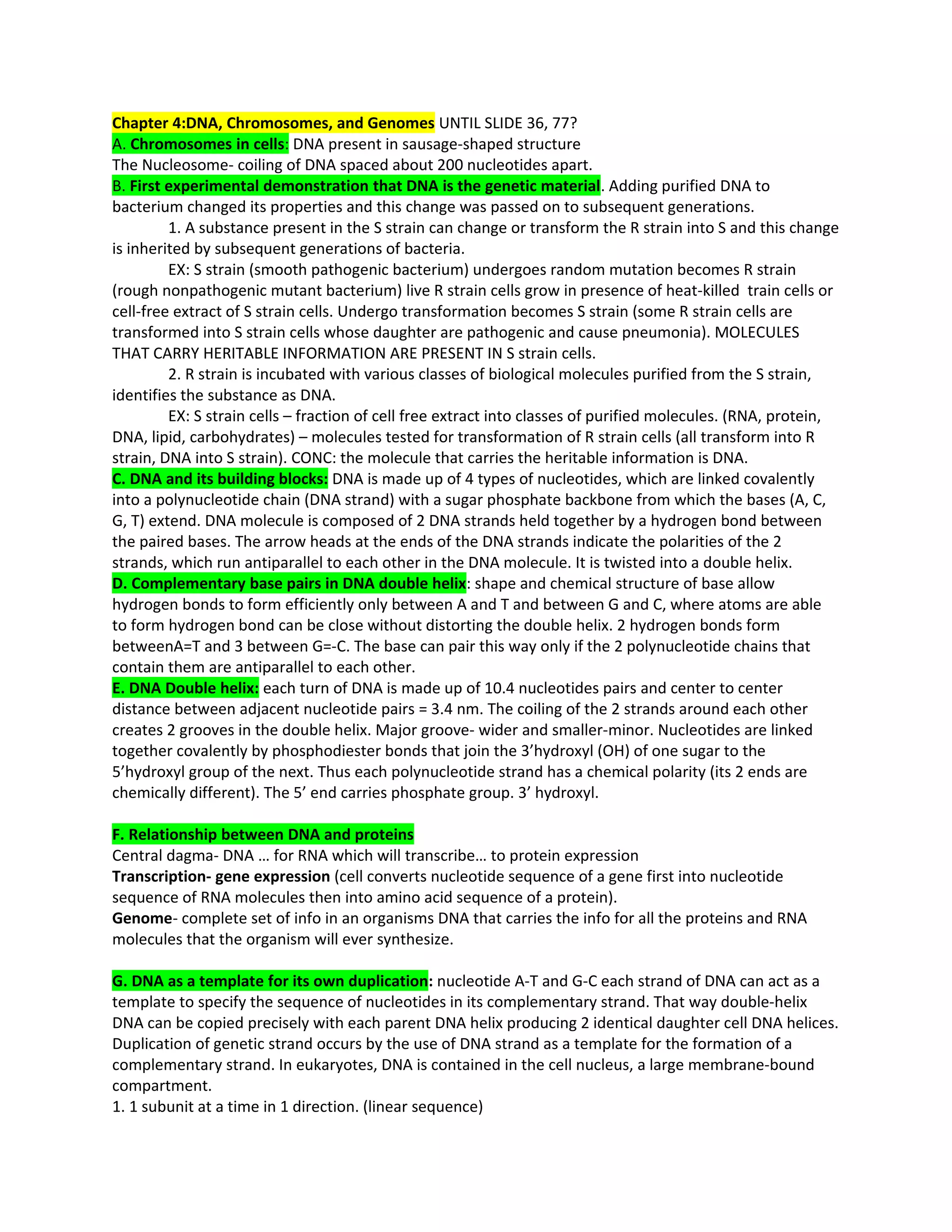 Chapter 4: Dna, chromosomes, genome | DOC
