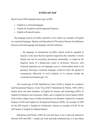 Esp handout (English for special Purpose | PDF