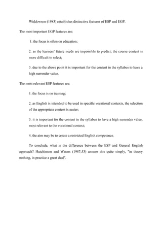 Esp handout (English for special Purpose | PDF