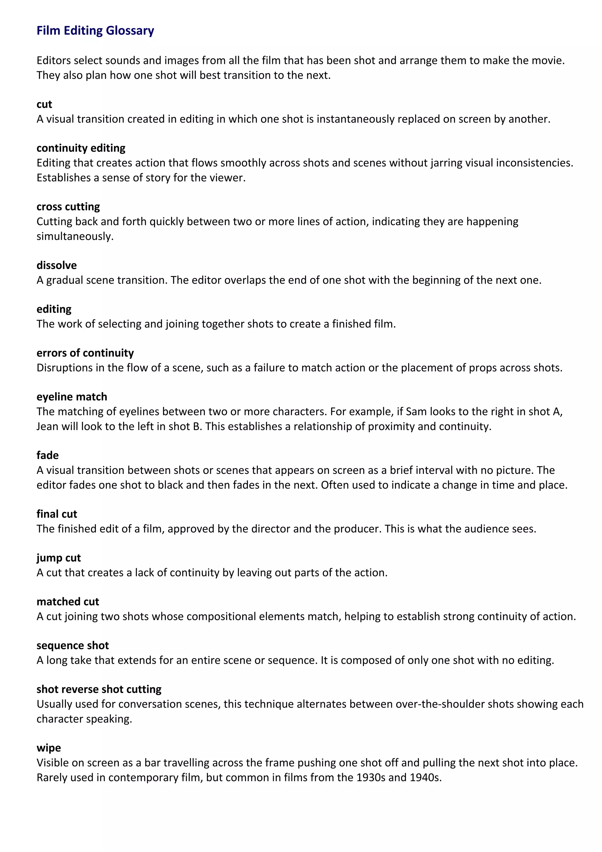 4 film editing glossary | DOC