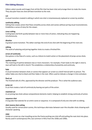4 film editing glossary | DOC