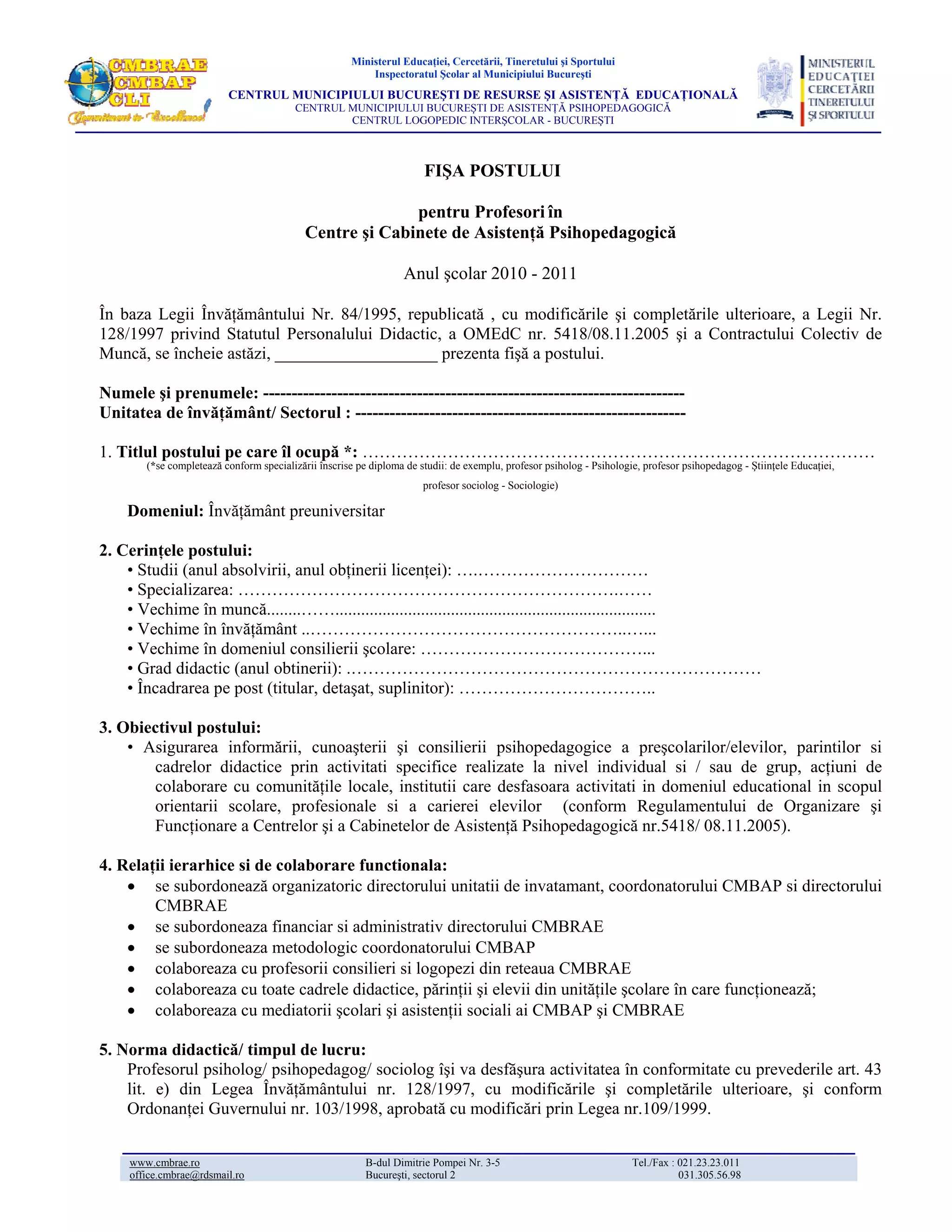 4. fisa postului | PDF