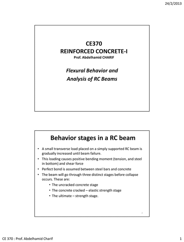 Lec03 Flexural Behavior of RC Beams (Reinforced Concrete Design I & Prof. Abdelhamid Charif) | PDF