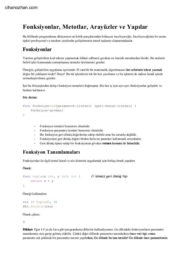 Go Book - Fonksiyonlar, Metotlar, Arayüzler ve Yapılar | PDF