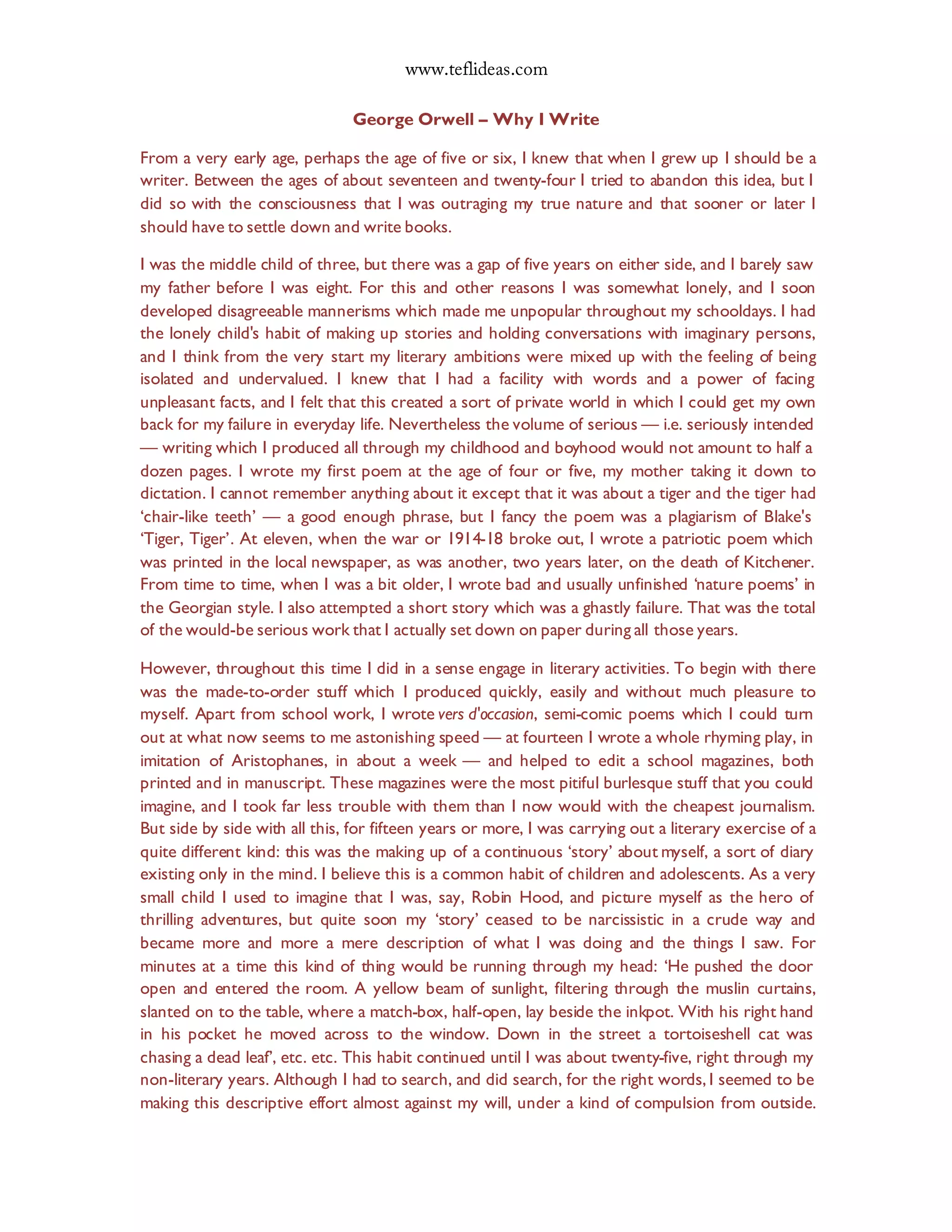 4. George Orwell - Why I Write | PDF