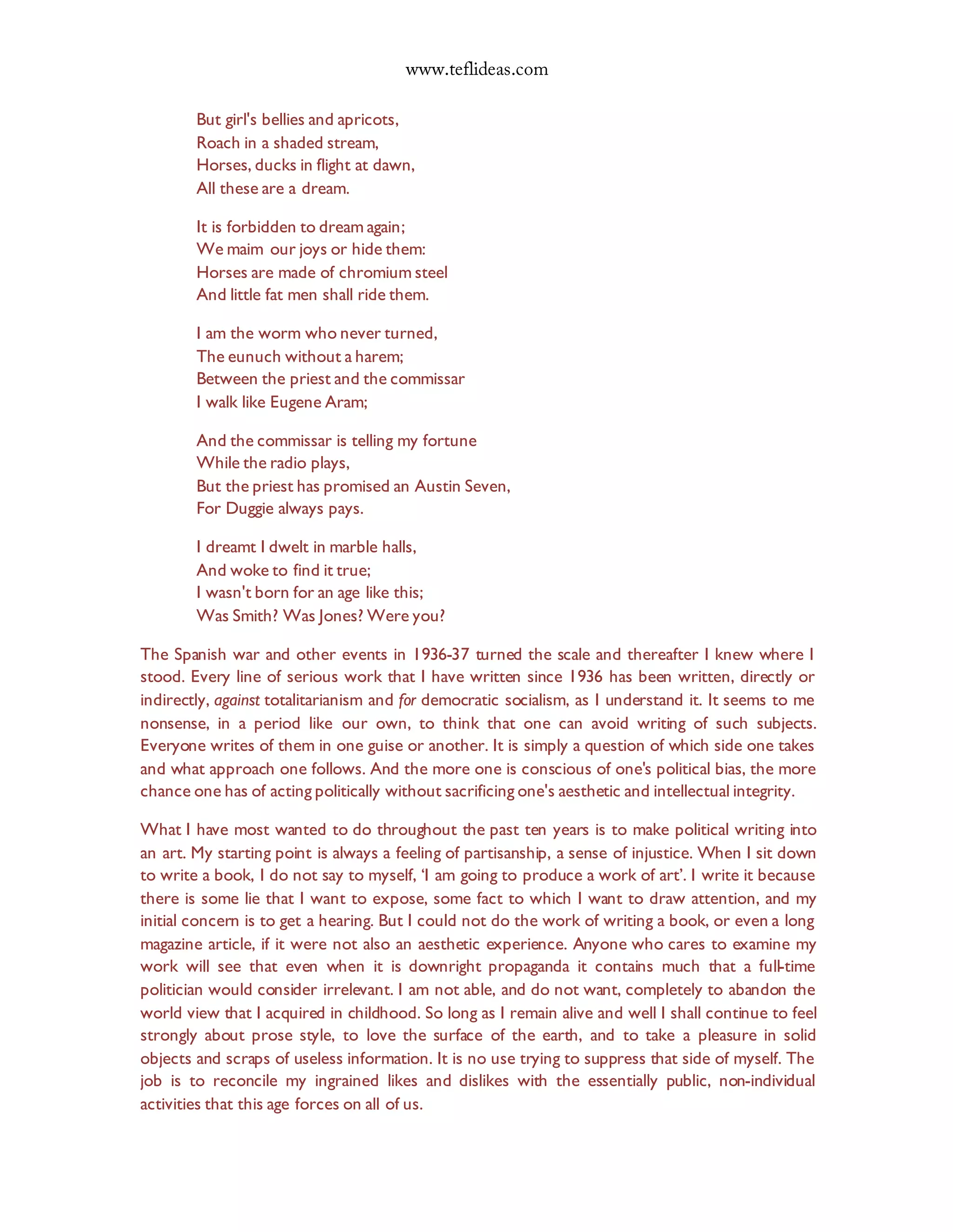 4. George Orwell - Why I Write | PDF